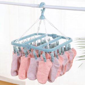 1/2PCS Foldable Clip Hangers with 32 Clips-Clothes Drying Hanger | Plast-ic Laundry Clip | Drip Drying Hanger | Laundry Hanger Drying Rack | Duracle Clothes Drying Rack | Underwear Suspender for Socks