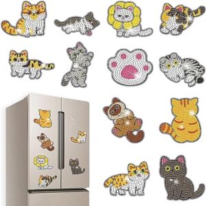 vcekract 12 pcs diamond painting refrigerator magnets, cat diamond painting kits for adults, diamond art kits for home decor, small diamond art crafts