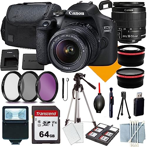 Canon EOS Rebel 2000D Camera with 18-55mm+Commander Starter Kit+Lens Filters+CASE+64Memory Cards(18PC)