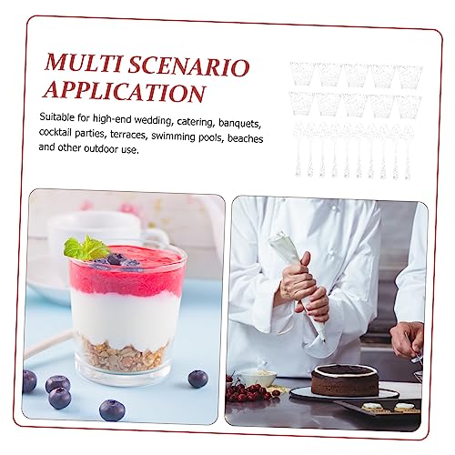 20 Sets Glitter Dessert Cups Cheesecake Cups Plastic Spoons Disposable Small Dessert Spoons Smoothie Cup Trifle Bowl Serving Bowl for Party Yogurt Cups Ice Cream Containers Square