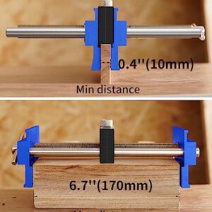 DAYDOOR Wide Capacity Self Centering Doweling Jig Kit, Adjustable Width Dowel Jig for Woodworking, 6.7inch Centering Jig for Straight Holes Biscuit Joiner Set with 6 Bushings and 3 Drill Bits(Blue)