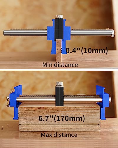 DAYDOOR Wide Capacity Self Centering Doweling Jig Kit, Adjustable Width Dowel Jig for Woodworking, 6.7inch Centering Jig for Straight Holes Biscuit Joiner Set with 6 Bushings and 3 Drill Bits(Blue)