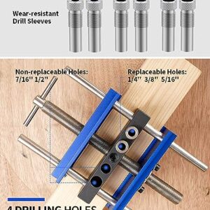 DAYDOOR Wide Capacity Self Centering Doweling Jig Kit, Adjustable Width Dowel Jig for Woodworking, 6.7inch Centering Jig for Straight Holes Biscuit Joiner Set with 6 Bushings and 3 Drill Bits(Blue)