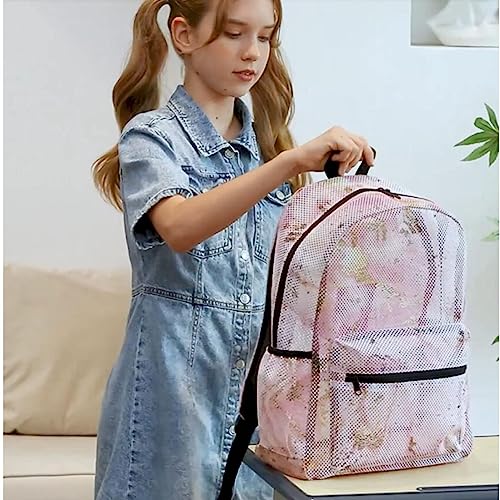 Bluboon Mesh Backpack for Girls Kids Semi-Transparent School Bookbag See Through Beach Bag Daypack Gear Backpack