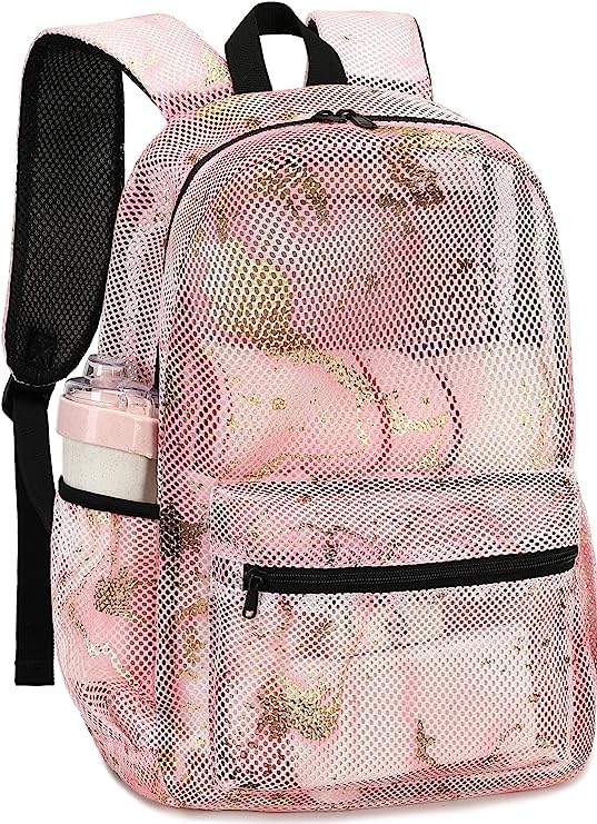 Bluboon Mesh Backpack for Girls Kids Semi-Transparent School Bookbag See Through Beach Bag Daypack Gear Backpack