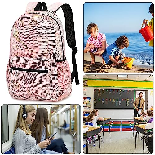 Bluboon Mesh Backpack for Girls Kids Semi-Transparent School Bookbag See Through Beach Bag Daypack Gear Backpack