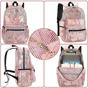 Bluboon Mesh Backpack for Girls Kids Semi-Transparent School Bookbag See Through Beach Bag Daypack Gear Backpack