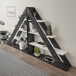 Decorotika Pisagor Modern Bookcase Triangular Shelf Geometric Design Bookshelf Display Shelf for Home or Office (Black Marble)