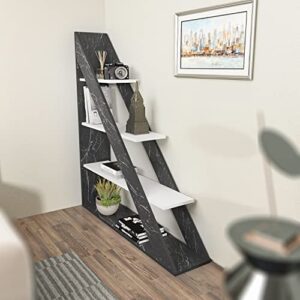 Decorotika Pisagor Modern Bookcase Triangular Shelf Geometric Design Bookshelf Display Shelf for Home or Office (Black Marble)