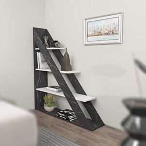 Decorotika Pisagor Modern Bookcase Triangular Shelf Geometric Design Bookshelf Display Shelf for Home or Office (Black Marble)