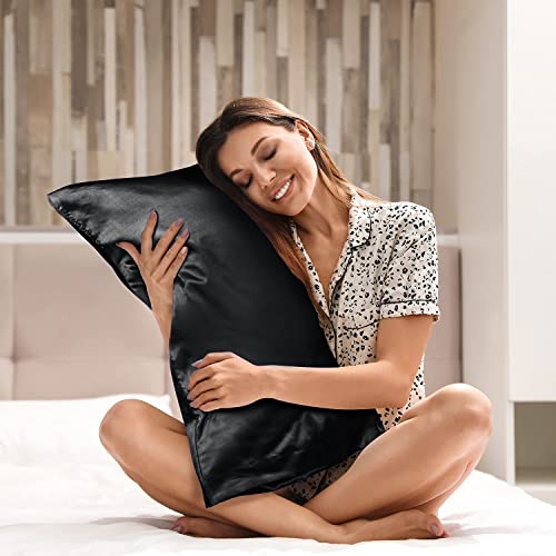 BEDELITE Satin Silk Pillowcase for Hair and Skin, Pillow Cases Standard Size with Envelope Closure (Black 2pack and Multicolor 2pack, 20x26 Inches)