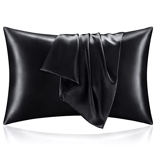 BEDELITE Satin Silk Pillowcase for Hair and Skin, Pillow Cases Standard Size with Envelope Closure (Black 2pack and Multicolor 2pack, 20x26 Inches)