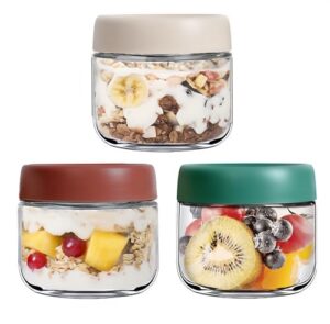 overnight oat jars containers with screw lid airtight, salad dressing,chia pudding,sugar cane cubes. yogurt storage containers, condiment spice canisters