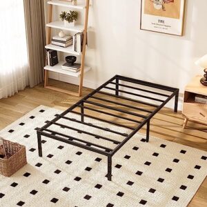 Besebay Twin Size Bed Frame 14 Inch Heavy Duty Metal Frames with Steel Slats Support Ample Storage No Box Spring Needed, Easy Assembly, Noise Free, Black