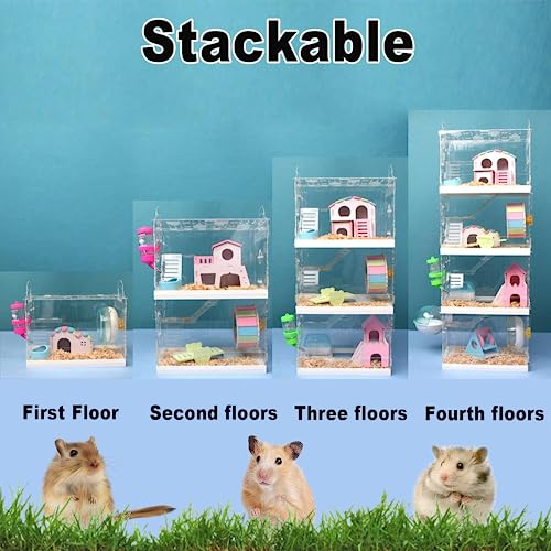 Hamster Transparent Tray Cage Acrylic Single Layer Villa Simple Cavie Guinea Pig Cage Pet Houses Habitats Supplies for Hamster Gerbils Dwarf Hamster Rat Guinea Pig (11.8 * 7.9 * 5.9)