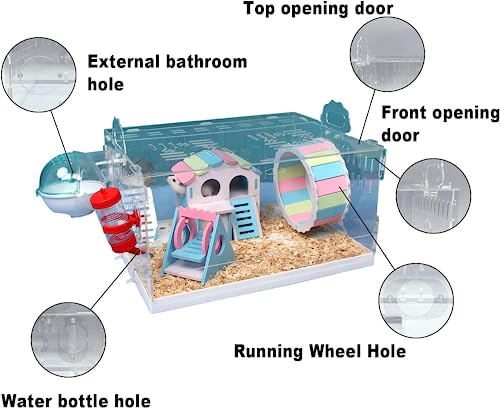 Hamster Transparent Tray Cage Acrylic Single Layer Villa Simple Cavie Guinea Pig Cage Pet Houses Habitats Supplies for Hamster Gerbils Dwarf Hamster Rat Guinea Pig (11.8 * 7.9 * 5.9)