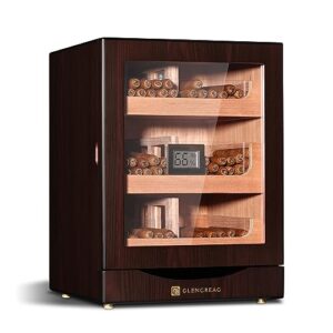 glencreag cigar humidor cabinet for 100 to 150 cigars with digital hygrometer, spanish cedar lining, tight-seal magnetic door, 3+1 large capacity drawers & 2 crystal gel humidifiers, gift for men