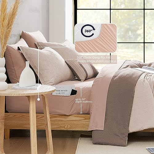 Monbix Pink Bedding Sets Full Size Comforter Set 8 Pieces, Reversible Full Size Bed Comforter Sets for College Girls, Soft Washable Cationic Dyed Bed in a Bag (80'' x 90'')