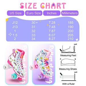 SULIFEEL Rainbow Roller Skates for Kids Size J13 with Adjustable Protective Gear Set Shiny Small