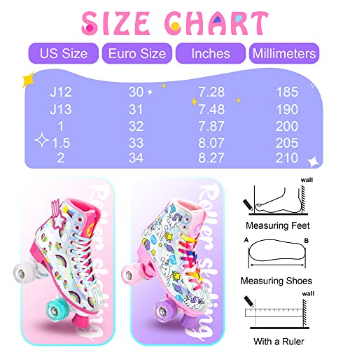 SULIFEEL Rainbow Roller Skates for Kids Size J13 with Adjustable Protective Gear Set Shiny Small