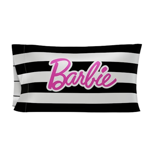 Franco Collectibles Barbie Movie Black & White Striped Beauty Silky Satin Standard Pillowcase Cover 20x30 for Hair and Skin, (Official Licensed Product)