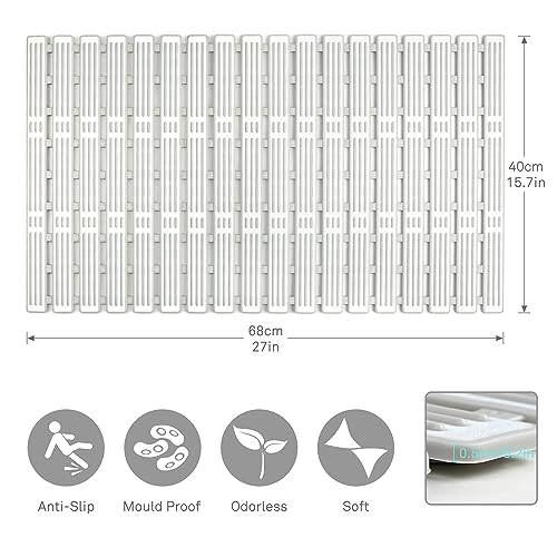 Qidordour Shower Mats Non Slip Bath Mat for Tub, 27 x 15.7 Inch Long Bath Tub Mat with Suction Cups and Drainage Holes, Anti Slip Bathtub Mats for Inside Shower Stall Tray Bathroom Floor, Light Grey