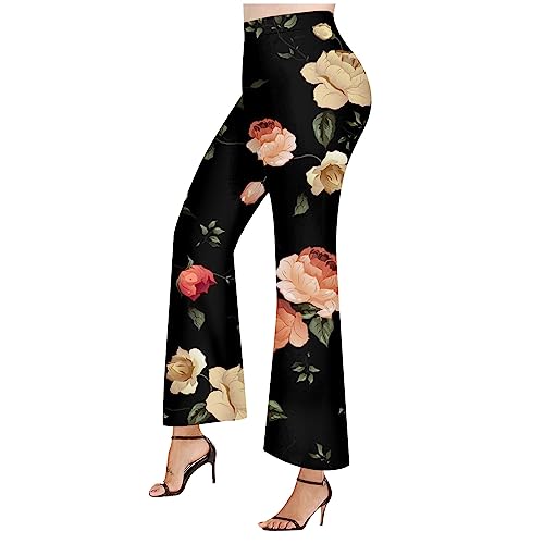 Hot Weather Pants Women, Ankle Pants Women Black Dress Pants for Girls Women's Ladies Trousers Straight Trousers Print Elastic Waist Casual Boot Cut Pants Palazzo Pants for Women (5-Pink,Large)