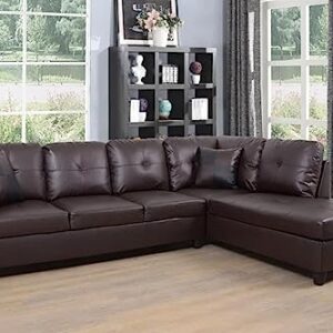 SIENWIEY Sectional Sofa Set, L-Shape Faux Leather Couch Living Room Sofa Set with Chaise Using for Living Room Furniture(Brown,Facing Right Chaise)