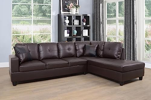 SIENWIEY Sectional Sofa Set, L-Shape Faux Leather Couch Living Room Sofa Set with Chaise Using for Living Room Furniture(Brown,Facing Right Chaise)