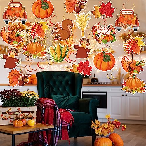 54 PCS Fall Party Hanging Decorations Fall Hanging Swirls Autumn Foil Swirls Spirals Autumn Harvest Ceiling Streamers for Happy Fall Party Supplies Thanksgiving Baby Shower Birthday