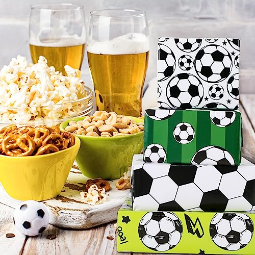 AnyDesign Football Wrapping Paper Sports Soccer Print Gift Wrap Paper Bulk Folded Flat Green White Black Football Art Paper for Theme Birthday Party Season Games Gift Wrapping, 19.7 x 27.6, 8 Sheet