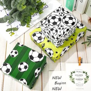 AnyDesign Football Wrapping Paper Sports Soccer Print Gift Wrap Paper Bulk Folded Flat Green White Black Football Art Paper for Theme Birthday Party Season Games Gift Wrapping, 19.7 x 27.6, 8 Sheet