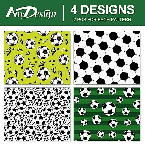 AnyDesign Football Wrapping Paper Sports Soccer Print Gift Wrap Paper Bulk Folded Flat Green White Black Football Art Paper for Theme Birthday Party Season Games Gift Wrapping, 19.7 x 27.6, 8 Sheet