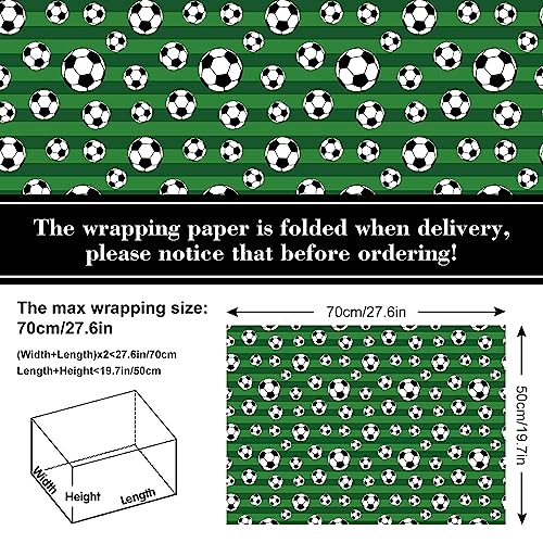 AnyDesign Football Wrapping Paper Sports Soccer Print Gift Wrap Paper Bulk Folded Flat Green White Black Football Art Paper for Theme Birthday Party Season Games Gift Wrapping, 19.7 x 27.6, 8 Sheet