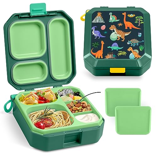 AmazingLife Dinosaur Bento Lunch Box for Kids, Container with Removable Compartment, Ideal Portions Size for Ages 3 to 7, Kids Lunch Container Back to School, Leak Proof, Dishwasher Safe