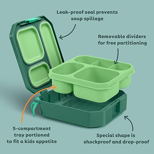 AmazingLife Dinosaur Bento Lunch Box for Kids, Container with Removable Compartment, Ideal Portions Size for Ages 3 to 7, Kids Lunch Container Back to School, Leak Proof, Dishwasher Safe