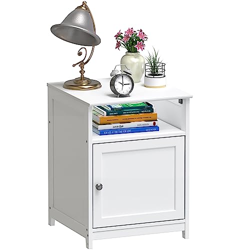 SHW End Table with Shelf and Storage, White