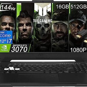 ASUS TUF Dash F15 Gaming Laptop (15.6 inches 144Hz, Intel 12th Gen i7-12650H, 16GB DDR5 RAM, 512GB PCle SSD, Geforce RTX 3070 8GB), Thunderbolt 4, Backlit KB, WiFi 6, IST Cable, Win 11 Home - Black