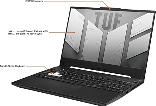 ASUS TUF Dash F15 Gaming Laptop (15.6 inches 144Hz, Intel 12th Gen i7-12650H, 16GB DDR5 RAM, 512GB PCle SSD, Geforce RTX 3070 8GB), Thunderbolt 4, Backlit KB, WiFi 6, IST Cable, Win 11 Home - Black