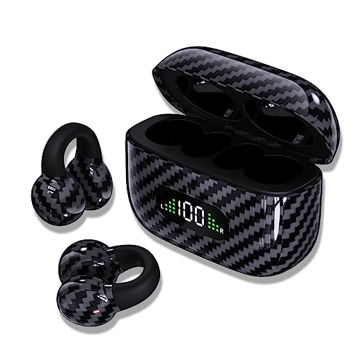 Open Ear Earbuds Wireless Bluetooth 5.3 Ear Clips Ear Buds Ear Clip Air Bone Conduction Headphones Painless Waterproof Sport Earring Earphones Carbon Fiber Ear Clip Bluetooth Headset Noise Cancelling