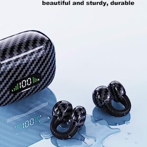 Open Ear Earbuds Wireless Bluetooth 5.3 Ear Clips Ear Buds Ear Clip Air Bone Conduction Headphones Painless Waterproof Sport Earring Earphones Carbon Fiber Ear Clip Bluetooth Headset Noise Cancelling