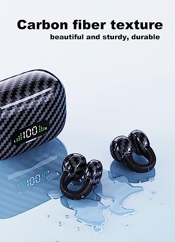 Open Ear Earbuds Wireless Bluetooth 5.3 Ear Clips Ear Buds Ear Clip Air Bone Conduction Headphones Painless Waterproof Sport Earring Earphones Carbon Fiber Ear Clip Bluetooth Headset Noise Cancelling