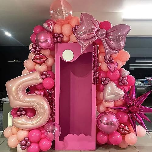 Pink Balloon Arch Kit, Princess Dark Hot Pink and White Balloon Garland with Disco Ball Bow Balloons Light Pink Fuchsia Magenta Latex Balloons for Girls Birthday Baby Shower Party Decorations