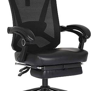 Misolant Ergonomic Office Chair with Footrest, Ergonomic Desk Chair with Adjustable 2D Lumbar Support, High Back Office Chair with Adjustable Headrest, Comfortable Leather Office Chair -Black