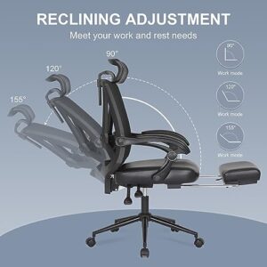 Misolant Ergonomic Office Chair with Footrest, Ergonomic Desk Chair with Adjustable 2D Lumbar Support, High Back Office Chair with Adjustable Headrest, Comfortable Leather Office Chair -Black