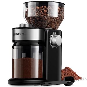 kidisle electric burr coffee grinder2.0, automatic flat burr coffee for french press, drip coffee and espresso, adjustable burr mill with 16 settings, 14 cup, stainless steel