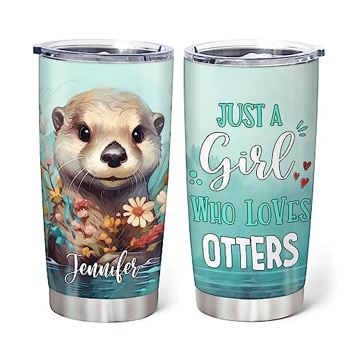 Hyturtle Personalized Otter Tumbler, Just A Girl Who Loves Otters Tumbler Cup With Lid 20oz 30oz Stainless Steel Double Wall Vacuum Insulated Tumbler Coffee Mug Birthday Gifts For Girl Women