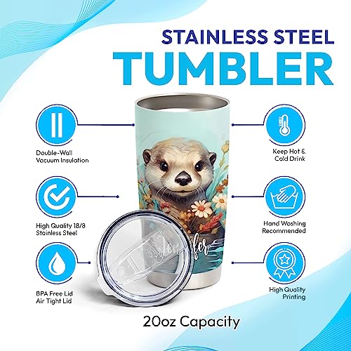 Hyturtle Personalized Otter Tumbler, Just A Girl Who Loves Otters Tumbler Cup With Lid 20oz 30oz Stainless Steel Double Wall Vacuum Insulated Tumbler Coffee Mug Birthday Gifts For Girl Women