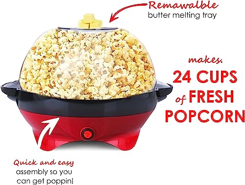 TLGREEN 6 Quart Popcorn Machine, Stir Crazy Popcorn Popper Machine, Electric Hot Oil Popcorn Maker Machine, with Nonstick Plate & Stirring Rod, Large Lid for Serving Bowl and Two Measuring Cups