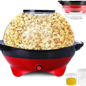 TLGREEN 6 Quart Popcorn Machine, Stir Crazy Popcorn Popper Machine, Electric Hot Oil Popcorn Maker Machine, with Nonstick Plate & Stirring Rod, Large Lid for Serving Bowl and Two Measuring Cups